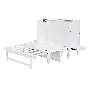 WADRI Modern Full Size Murphy Bed with USB Port and Removable Shelves on Each Side, Wood Mobile Murphy Chest Bed, Muti-Functional Cabinet Bed for Kids Teens Adult (White+Full-60)