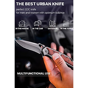 Grand Way Spring Assisted Knife - 5Cr15MoV Sharp Folding Blade - Pocket Knife with Wood Handle - Best Durable Tool for EDC Camping Survival Work - Mens Gifts Idea for Dad Husband Boyfriend 97010