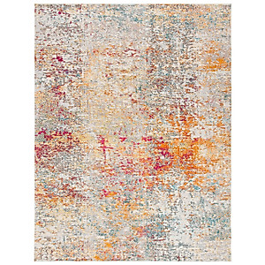 SAFAVIEH Madison Collection Area Rug - 9' x 12', Grey & Turquoise, Modern Abstract Design, Non-Shedding & Easy Care, Ideal for High Traffic Areas in Living Room, Bedroom (MAD460G)