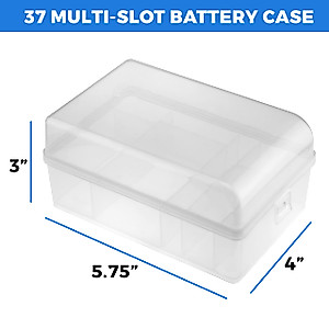 GlossyEnd Set of 2, 37 Slot Multi Battery Storage Box, Battery Storage Case, Battery Holder, Stores: 15 AA Batteries, 12 AAA Batteries, 6 C Batteries, 2 D Batteries and 2 9V Batteries, Clear