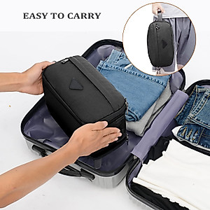 CROCOD Mens Toiletry Bag Travel Leather Toiletry Organizer Dopp Kit for Men Water-resistant Shaving Bag for Bathroom (Black)