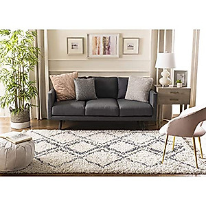 SAFAVIEH Pro Luxe Shag Collection Area Rug - 8' x 10', Cream & Blue, Moroccan Boho Tassel, Non-Shedding & Easy Care, 2.4-inch Thick Ideal for High Traffic Areas in Living Room, Bedroom (PLX432A)