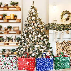 Wesnoy 36 Pcs Extra Large Christmas Gift Bags Giant Tote Bags with Handles 19.69 x 7.09 x 14.96 Inches Reusable Non Woven Jumbo Shopping Bags Xmas Treat Wrapping Bags Party Supplies (Deer)