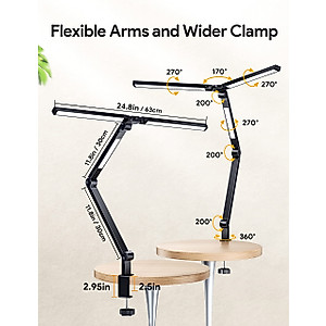 LED Desk Lamp with Clamp, Three Light Sources Desk Lamps for Home Office, Led Desk Light Swing Arm, Control Box, Dimmable 4 Color Modes, 4 Brightness, Eye-Caring Clip on Lamp for Workbench Studio, 20W