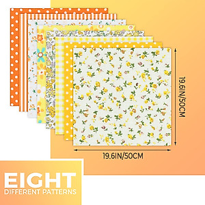 Aubliss 8pcs Fat Quarter Fabric Bundles (100% Cotton - 20‘’ x 20‘’ / 50cm x 50cm) Quilting Cotton Craft Fabric Pre-Cut Squares Sheets for Patchwork Sewing Quilting Crafting