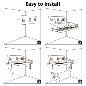 GeekDigg Paper Towel Holder with Shelf, Adhesive Wall Mount Paper Towel Holder for Kitchen & Bathroom, Stainless Steel, Durable Metal Wire, No Drilling