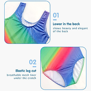 WanLiangJin Toddler Girls Gymnastics Leotards Size 8-9 9-10 8-10 Years Kids Sparkly Blue Rainbow Athletic Tumbing Class Ropa de Gimnasia para niñas Sport Activewear One Piece Unitards