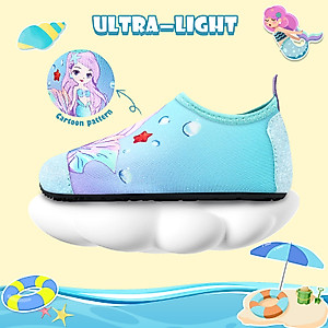 Kids Water Shoes Girls Boys Outdoor Quick Dry Barefoot Aqua Socks for Toddler Sport Beach Swim Surf Green Mermaid 1-2 Big Kid