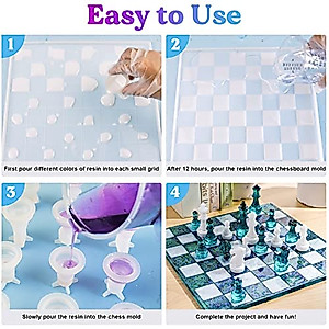 LET'S RESIN Chess Molds for Resin Casting, Upgraded Resin Chess Set Mold with 16 Piece 3D Full Size Chess Checkers & Chess Board Epoxy Silicone Resin Molds, DIY Chess Board Game, Christmas Gifts