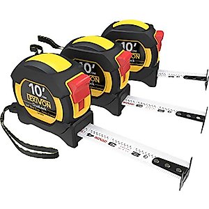 LEXIVON [3-Pack] 10Ft/3m DuaLock Tape Measure | 3/4-Inch Wide Blade with Nylon Coating, Matt Finish White & Yellow Dual Sided Rule Print | Ft/Inch/Fractions/Metric (LX-203)