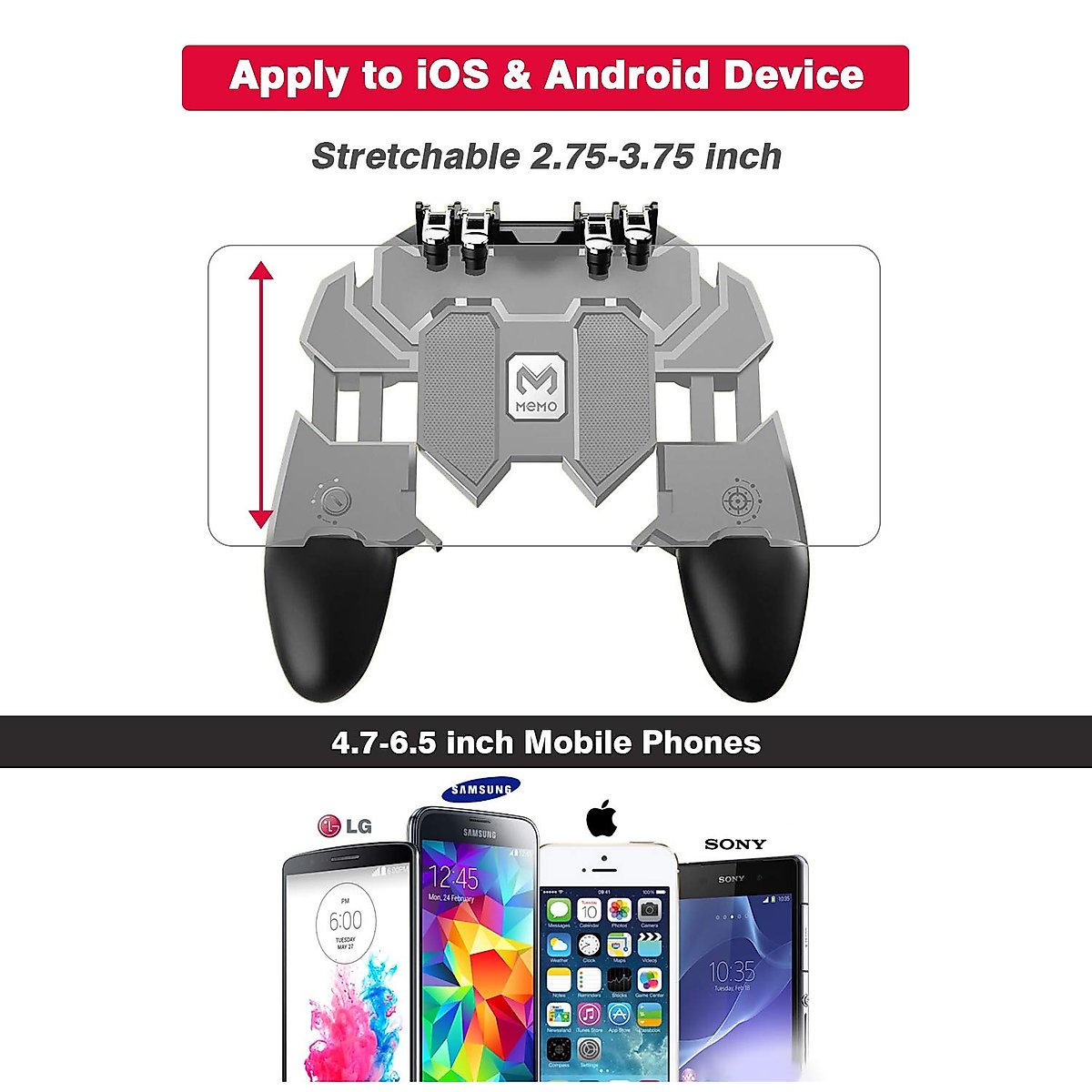 DELAM Mobile Game Controller for iPhone & Android, Pubg Mobile Controller Phone Triggers for Gaming, Gaming Grip Joystick Gamepad Shoot Aim Keys for 4.7-6.5" Phone