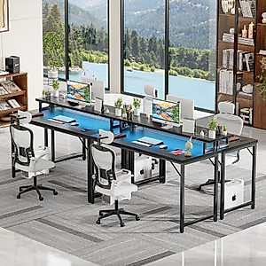 iSunirm 47 inch Computer Desk with Power Outlets, Gaming Desk with LED Lights, Home Office Work Desk with Monitor Shelf, Modern Office Desk Study Writing Table for Small Spaces, Black