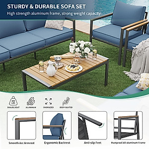 Amopatio Aluminum Patio Furniture Sofa,All-Weather Metal Outdoor Sofa,Modern 3-Seat Couch with Waterproof Covers,Blue (ONLY 3-SEAT Sofa)