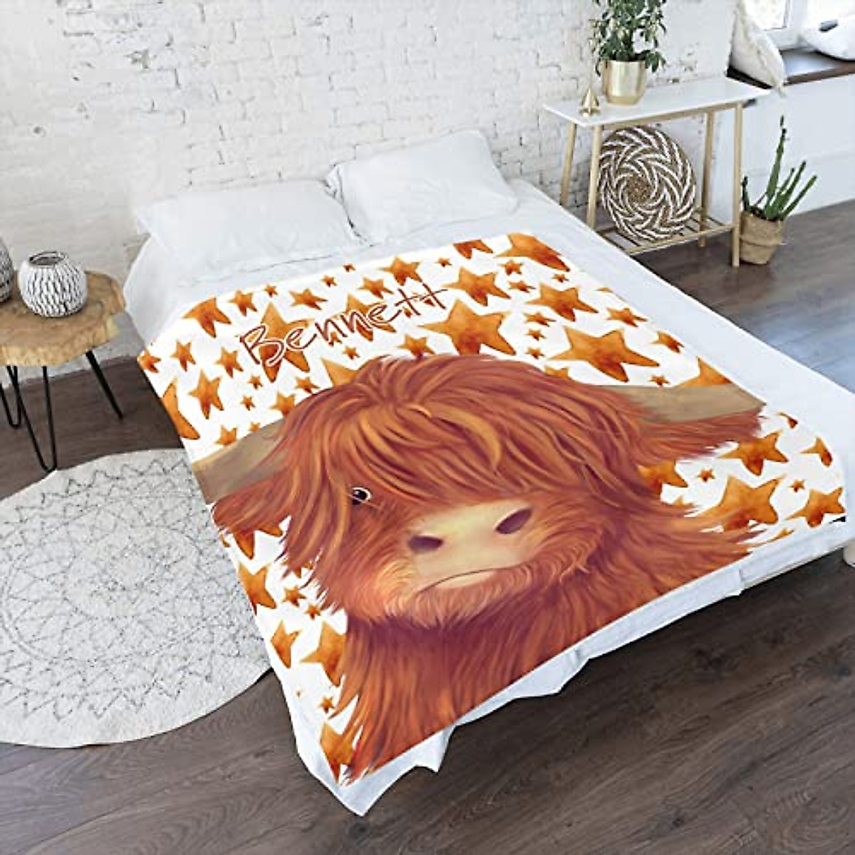 Personalized Funny Cow Star Blanket with Name Text Custom Super Soft Fleece Throw Blankets for Couch Sofa Bed 60 X 80 inches