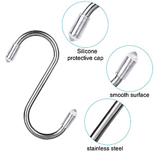 DAJAVE 100 Pack S Hooks for Hanging, 2.5 Inch Heavy Duty S Hook with Plastic Caps, Stainless Steel Small S Hanging Hangers Hooks for Hanging Kitchen Pans, Pots, Cups, Clothes, Bags