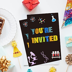 Science Birthday Party Invitations with Envelopes Set of 20 Science Themed Birthday Party Invites Fill in Blank