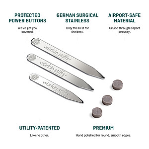 Würkin Stiffs 3-Pair Power Stays Magnetic Collar Stays 3 Pair, 3 Sizes | Includes (2) 2.0” Power Stays, (2) 2.5” Power Stays and (2) 2.75” Power Stays | Gift for Men | As Seen on Shark Tank