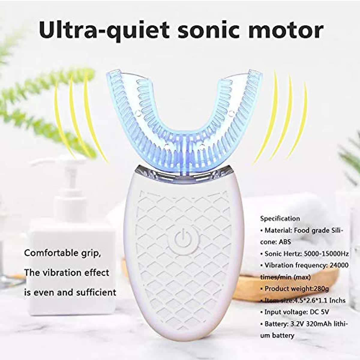 Automatic Massage Whitening Toothbrush IPX7 Waterproof Long Standby Charging Portable 360° Ultrasonic Electric Lazy Toothbrush, With LED Blue Light Whitening Lamp, Convenience Durable Clean (White)