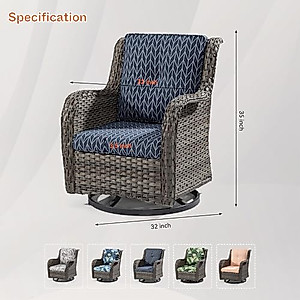 Gardenbee Outdoor Swivel Rocker Chair, High Back Swivel Patio Chairs Wicker Furniture, 1PC Rattan Swivel Rocking Chair with OIefin Cushions, Herringbone Navy