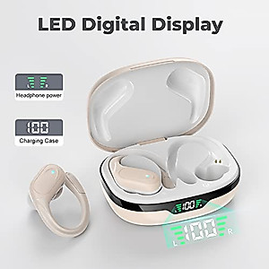 Wireless Earbuds, 75Hrs Playtime Bluetooth 5.1 Headphones, True Wireless Earphones with Digital Display & CVC 8.0 Noise Cancelling, Waterproof Earbuds with Mic for Sport,Running,Yoga, Workout Apricot