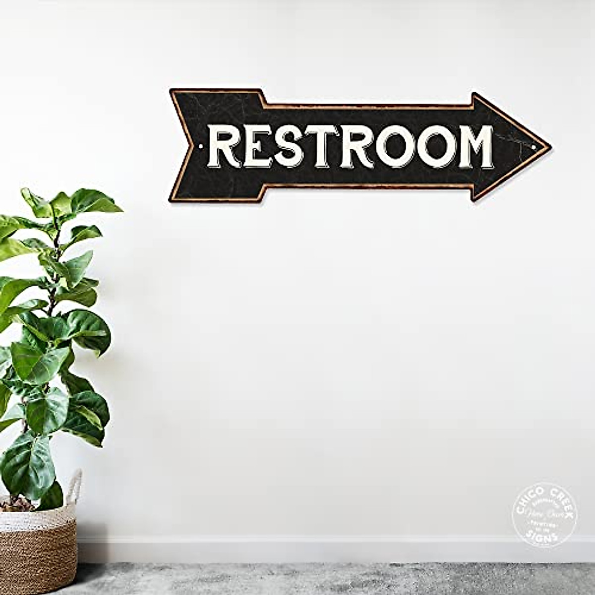 Chico Creek Signs Restroom Black Rt Arrow Vintage Looking Metal Sign 5x17 205170003003