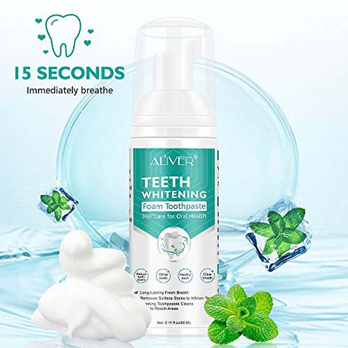Teeth Whitening Foam,2 in 1 Whitening Toothpaste Mousse,Baking Soda Intensive Stain Removal Toothpaste Foam, Easy to Use, Oral -Care Toothpaste Replacement
