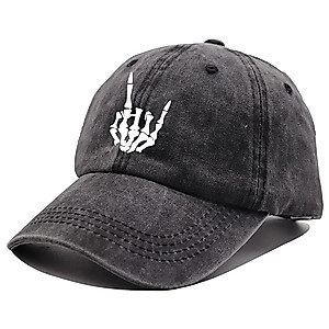 Skeleton Hand Hat, Skull Finger Baseball Cap Adjustable Washed Distressed Denim for Men Women