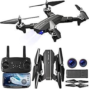 Mini Drone with 1080p Dual HD Camera, Intelligent Altitude Hold, Foldable Quadcopter HD FPV Camera Remote Control Toys Gifts for Beginner One-Touch Speed Adjustment - Blcak