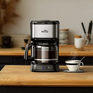 Willz 12-Cup Drip Coffee Maker with Reusable Filter & Coffee Scoop, Large Capacity, Black with Stainless Steel Trim