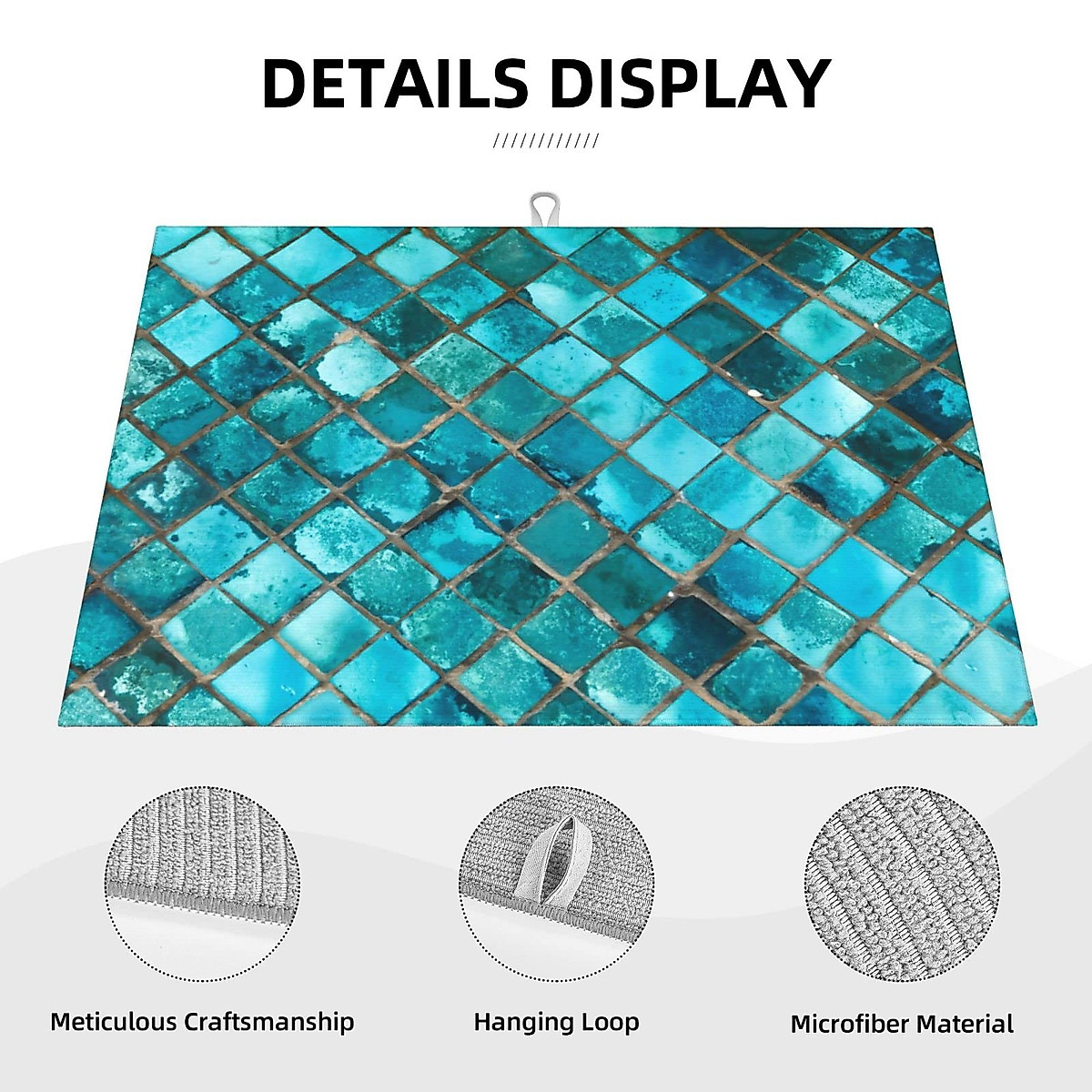 Teery-YY Dish Drying Mat Turquoise Blue Pattern Microfiber Absorbent Reversible Kitchenware Mat for Kitchen Counter Decor - Large 18 x 24 Inch