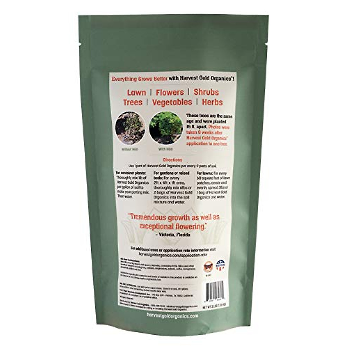 Harvest Gold Organics - Organic Soil Conditioner, Natural Soil Amendment for Houseplants, Flowers, Lawns, Gardens and Trees, Provides Natural Silica and Micronutrients for Plants (3 Pound Bag)