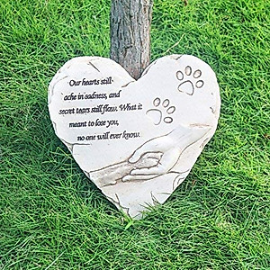 Heart Shaped Pet Memorial Stone Grave Marker for Dog or Cat, Pet Dog Garden Stone for Outdoor Backyard Patio or Lawn,Syampathy Pet Dog Loss Gifts (Paw Print Stone),9.6"x9.5"