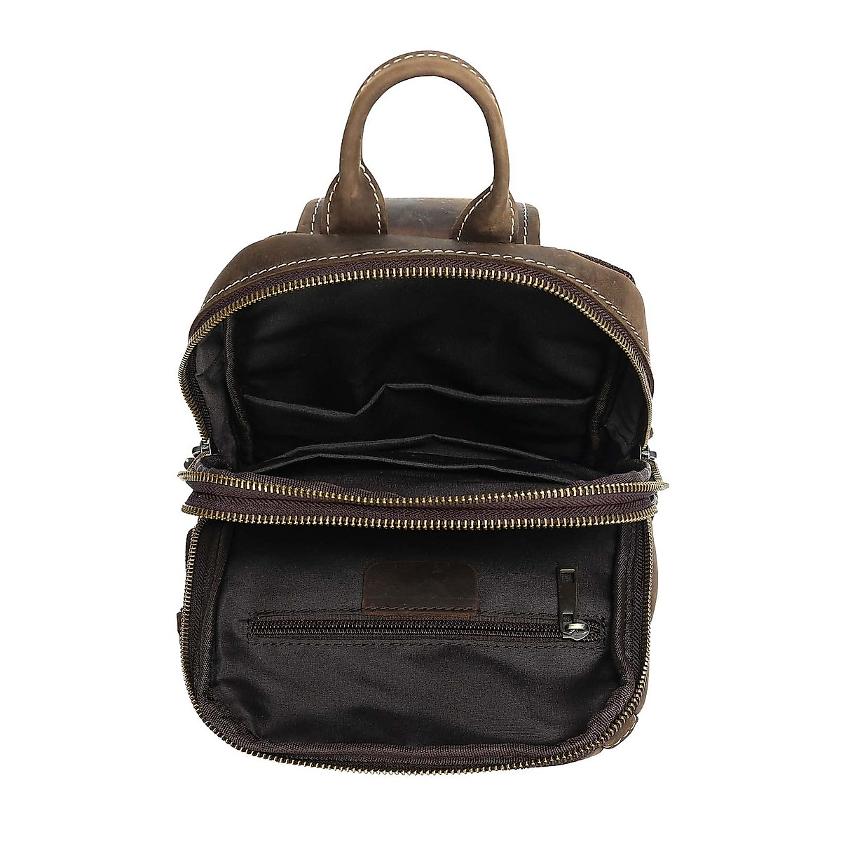 Taertii Small Leather Sling Bag, One Strap Shoulder Crossbody Chest Backpack Daypack for Hiking Travel - Brown (8"x13")