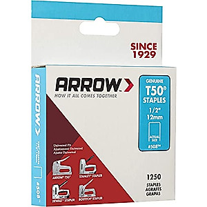 Arrow 508 Heavy Duty T50 1/2-Inch Staples for Upholstery, Construction, Furniture, Crafts, 1250-Pack