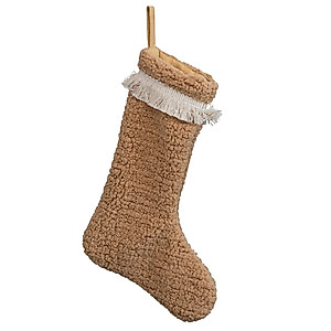 Creative Co-Op 12' H Faux Shearling Stocking w/Fringe, Cream & Camel Color, Yellow