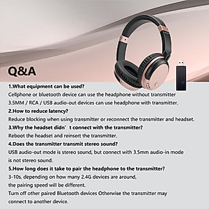 BAOBER Bluetooth Wireless Over Ear Light Weight Headphone with Low Latency USB Transmitter for TV,PC,3.5mm Audio Device, Stereo Wireless Headset Built-in Microphone for Cell Phone (Rose Gold)