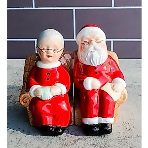 Ebros Gift North Pole Residence Mr And Mrs Santa Claus Sitting On Sofa Chair Christmas Couple Salt And Pepper Shakers Set Ceramic Figurines Party Kitchen Tabletop Collectible