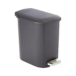 Amazon Basics Compact Bathroom Plastic Trash Can with Steel Pedal Step, Black, 6-Liter