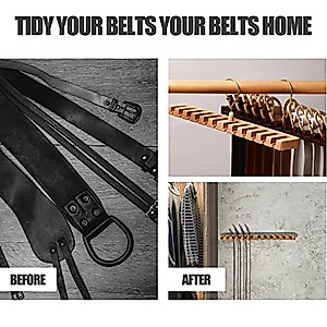 Hlimior Belt Hanger for Closet,2 in 1 Wooden Wall Mount 14 Belts Organizer Through-The-Wall Nails,Belt Rack 360°Swivel Hook,Tie and Belt Organizer Display for Closet,Door,Wall,1 Pack