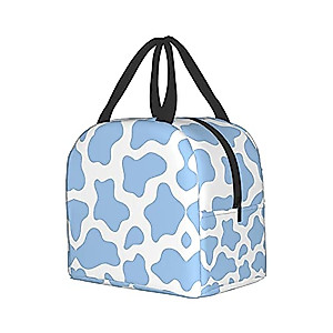 carati Insulated Lunch Bag for Women, Cooler Tote Reusable Lunch Box Container For Work Office Travel Picnic Light Blue Cow Animal