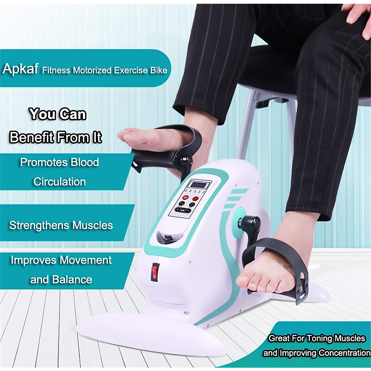 Apkaf Fitness Motorized Exercise Bike with Leg Protector, Electric Pedal Exerciser for The Elderly and Seniors, Electronic Physical Therapy Rehab Bike Trainer with Bonus Grip Strength Ball
