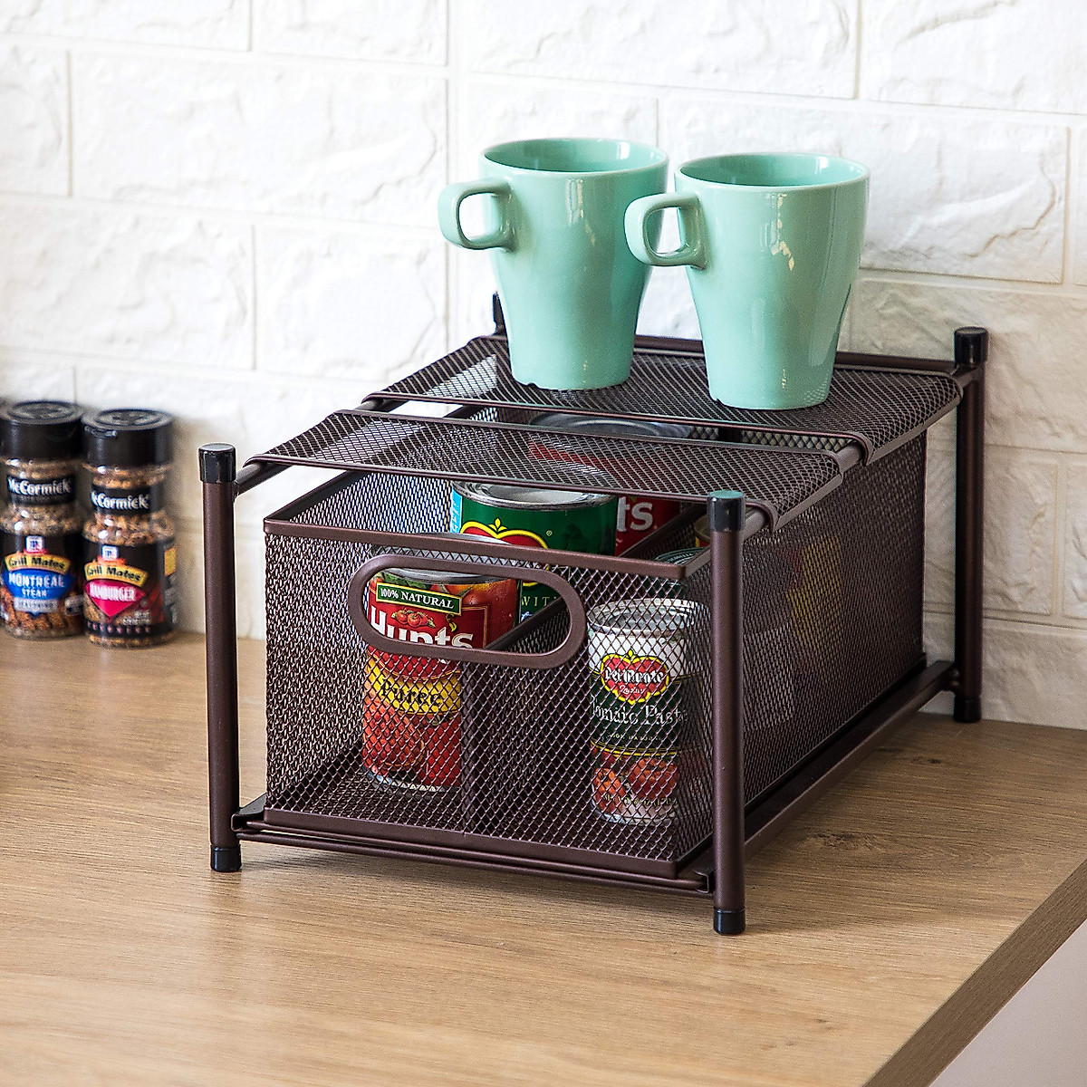 Home Zone Living Under Bathroom Sink Organizer – Sliding Basket, Inside Cabinet Storage