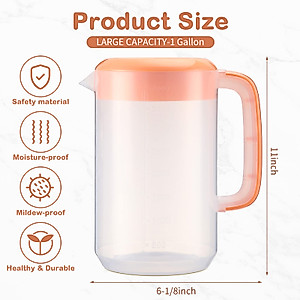 2Pcs Plastic Pitcher with Lid Large Clear Water Carafe Jug Ice Tea Pitcher Lemonade Juice Beverage Jar with Strainer Cover Handle Measurements for Hot Cold Coffee Drink (Pink,1 Gallon/4L)