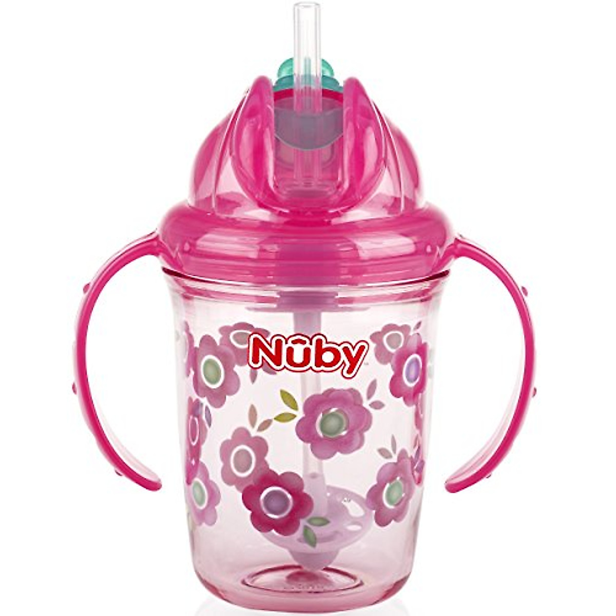 Nuby Tritan No Spill Flip N' Sip Twin Handle Printed Cup with 360 Weighted Straw