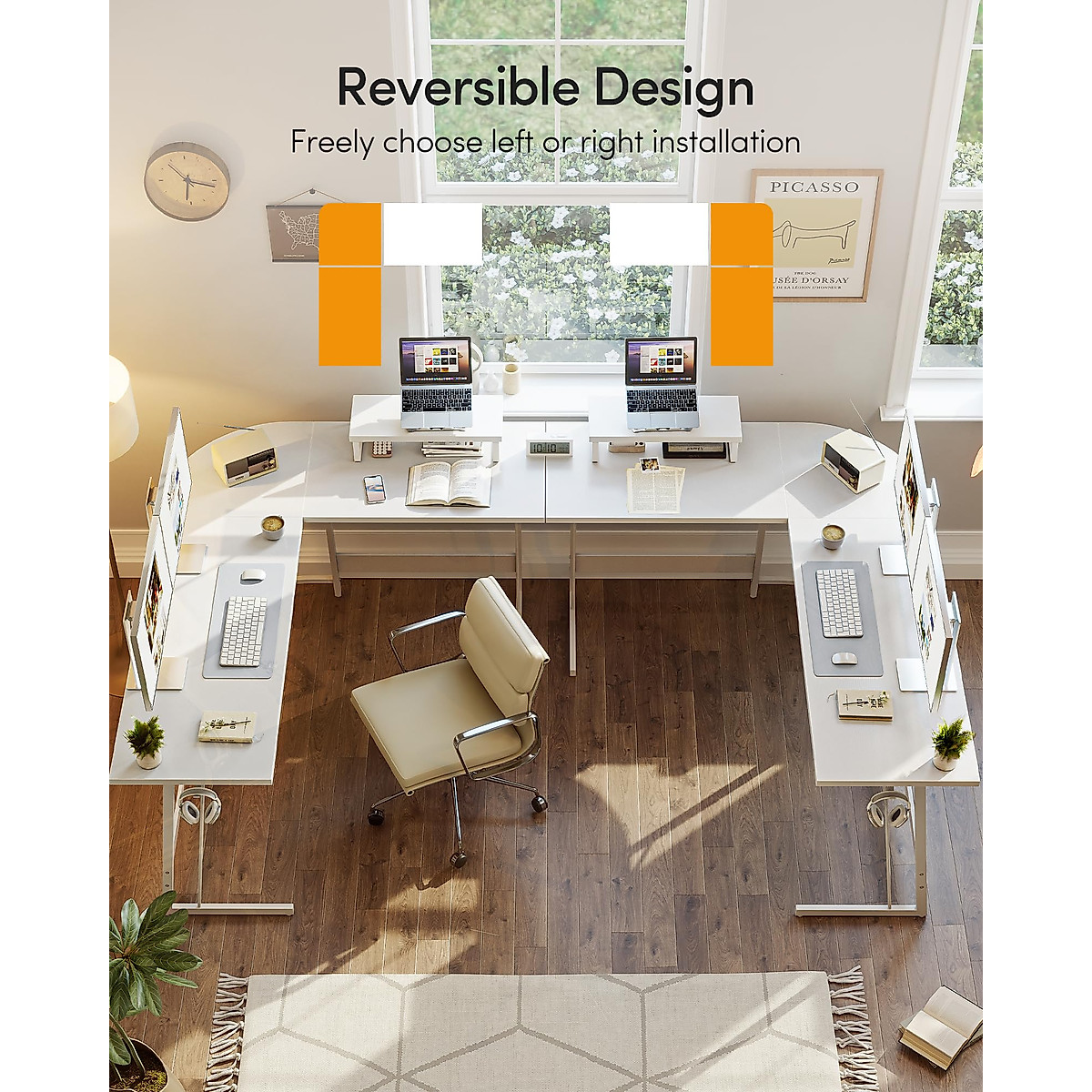 CubiCubi L Shaped Gaming Desk Computer Office Desk, 67 inch Corner Desk with Large Monitor Stand for Home Office Study Writing Workstation, White