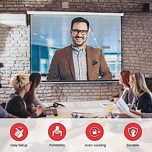 Pyle Manual Pull-Down Projector Screen - Universal 72-inch Roll-Down Retractable Manual Projection Screen w/ Auto-Locking, Adjustable Screen Height, Black Masking Border - 42.5" x 56.6" PRJSM7206