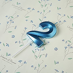 Qj-solar 2.76 inch Blue 2 Birthday Candles,3D Number 2nd Cake Topper for Birthday Decorations No 21 22 23 24 25 26 27 28 29
