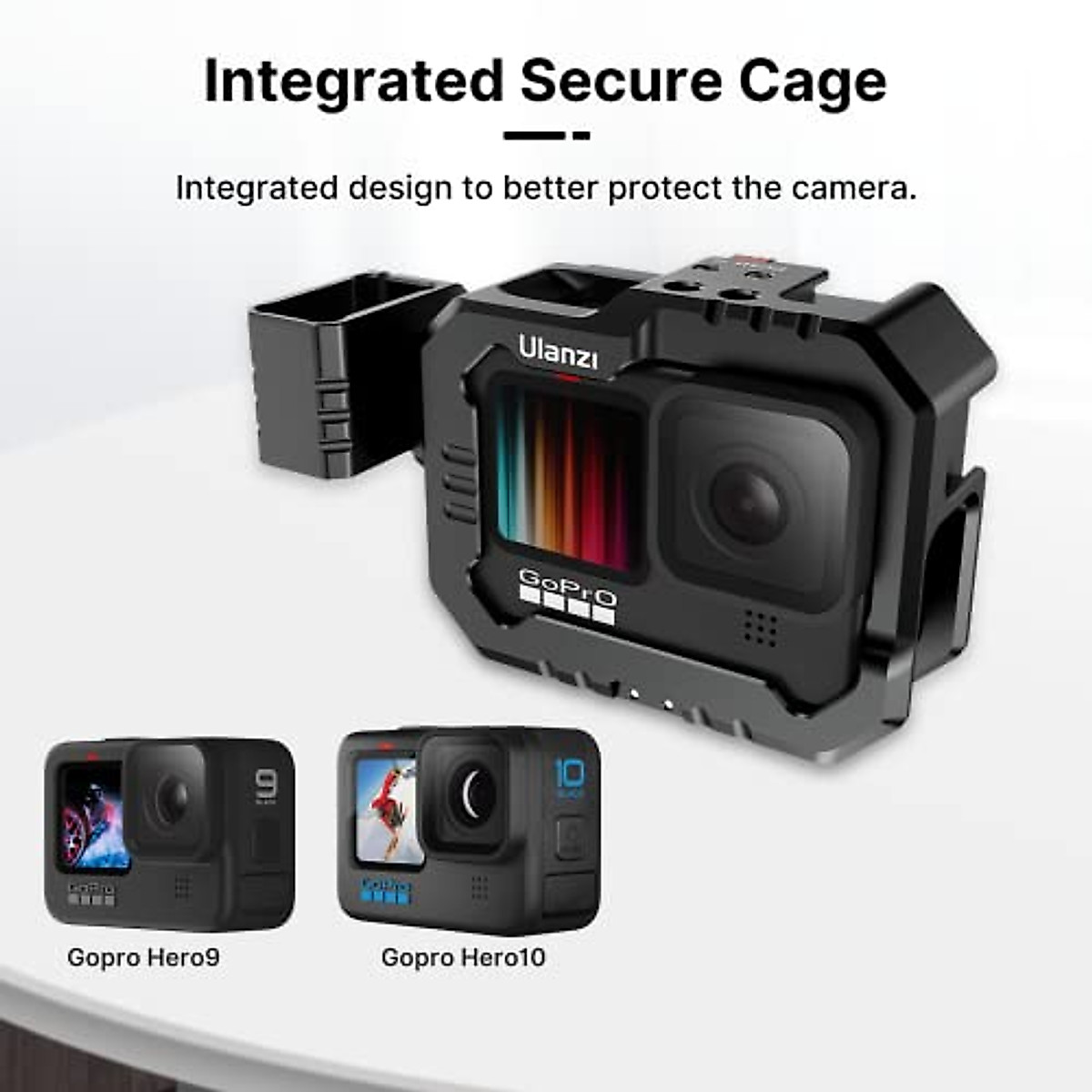 Vlog Housing Cage for Gopro 9/10/11, ULANZI G9-14 Upraged Aluminum Video Case Metal Frame, Cold Shoe Mount for Mic Light, Detachable Audio Adapter Vlogger Accessory for Gopro Hero 9/10/11 Black