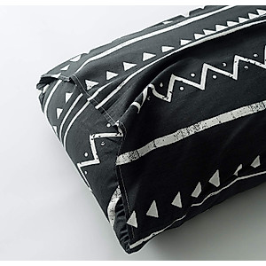 SUSYBAO Boho Geometric Duvet Cover Queen 100% Cotton Black and White Duvet Cover 3 Pcs Set 1 Southwestern Bohemian Aztec Duvet Cover with Zipper Ties 2 Pillowcases Soft White Striped Bedding