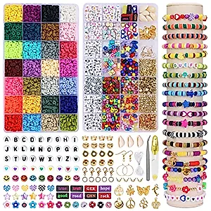 QUEFE Clay Beads Bracelet Kit, 7000pcs, 28 Colors, Jewelry Making, Flat Round Polymer Clay Beads, Fashion Craft Kit, DIY Craft Jewelry Making Gifts